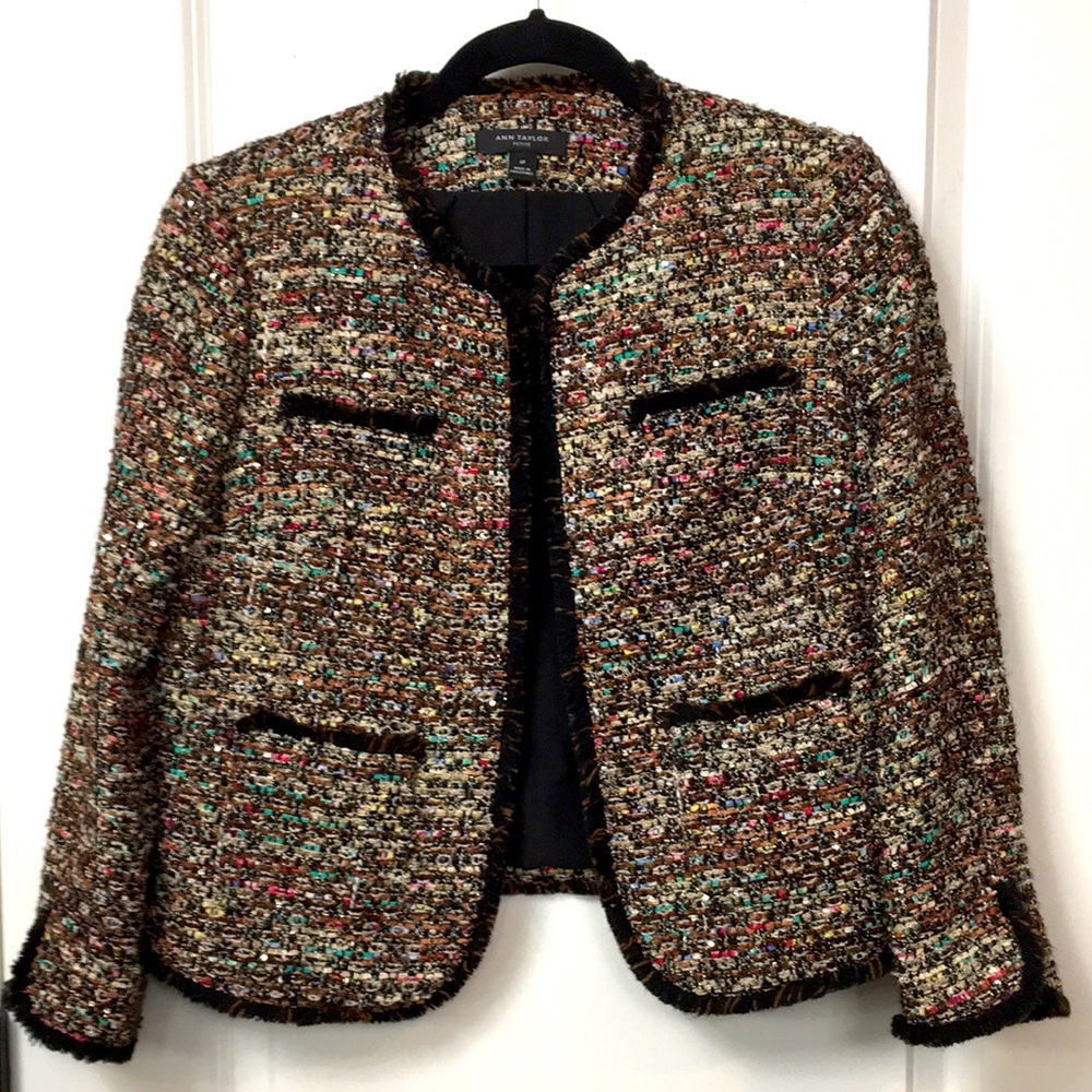 New Ann Taylor Loft 6 P Brown Tweed Boucle Jacket - Gem